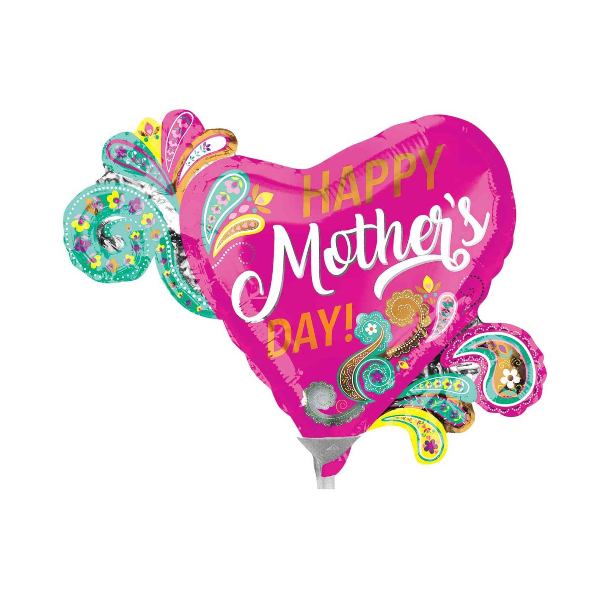 Happy Mothers Day Heart Shape Foil Balloons Minishape Paisley Latifs