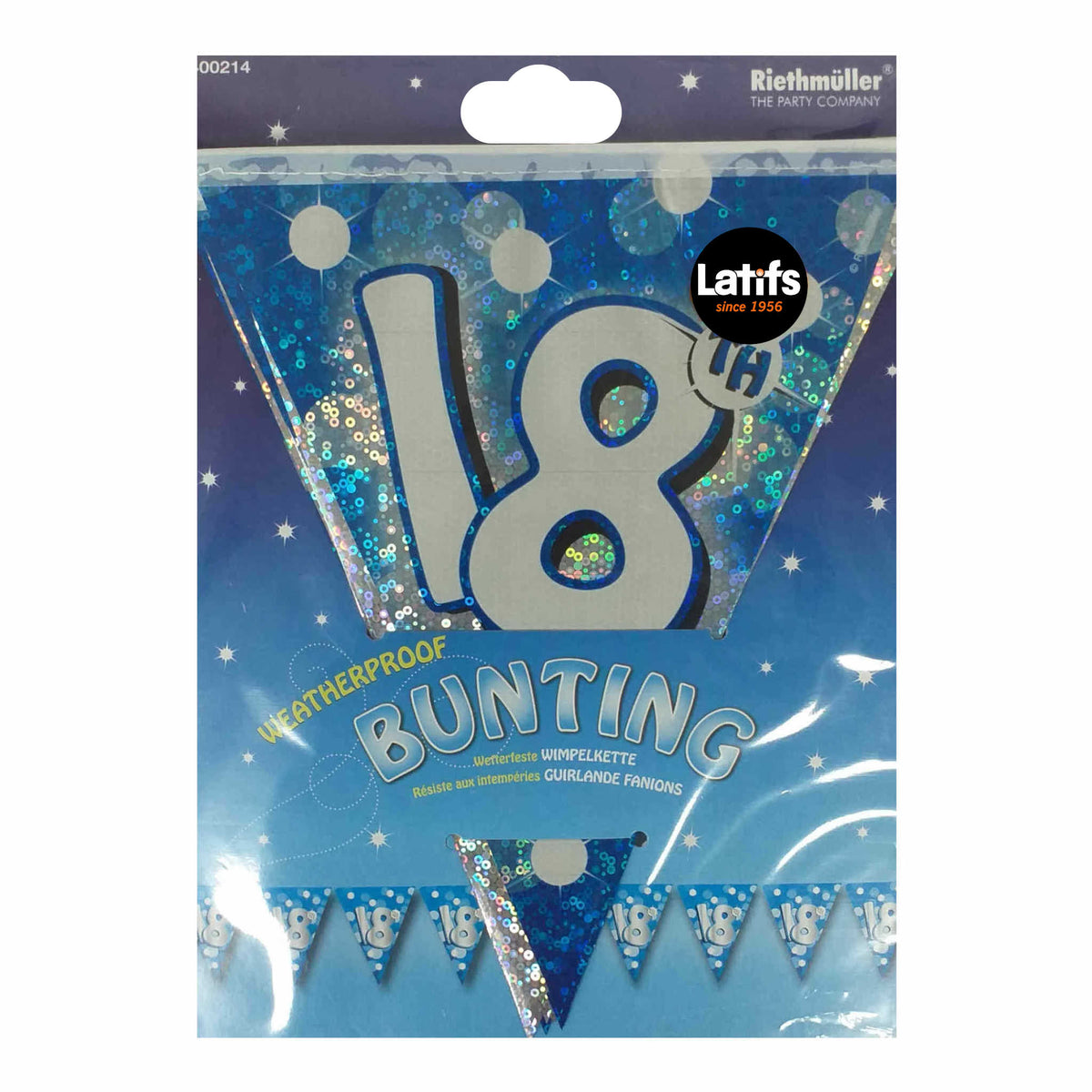 18th Birthday Sparkle Bunting Flag Banner | Blue | 4m – Latifs